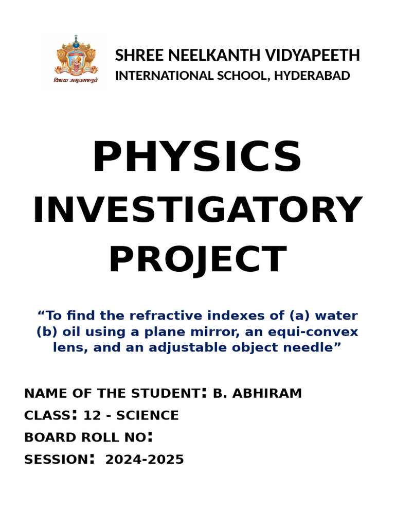 Refractive Index of Water and Oil Experiment | PDF | Refractive Index ...