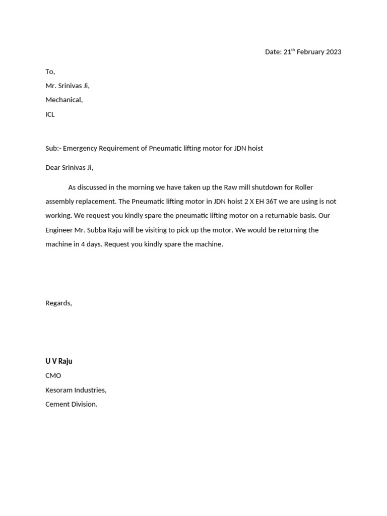 Letter For Hydraulic Torque Machine | PDF | Finance & Money Management ...