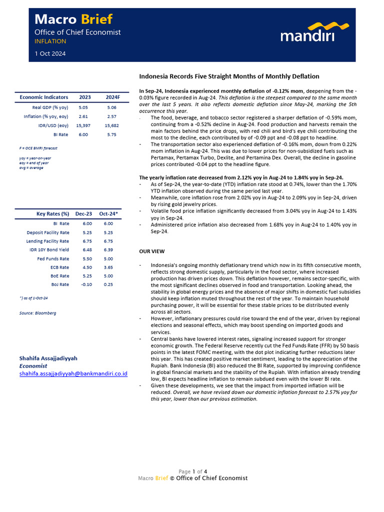 Macro Brief (Sep-24 Inflation) - OCE BMRI | PDF | Federal Funds Rate | Inflation
