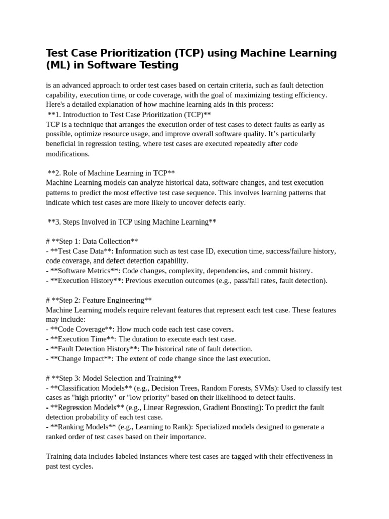 Test Case Prioritization Pdf Machine Learning Software Testing