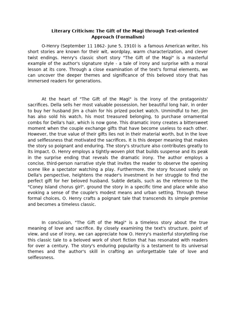 Genre Analysis of "The Gift of the Magi" | PDF | Mystery, Thriller ...