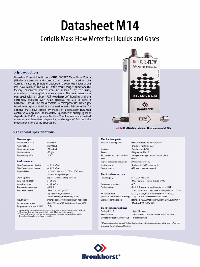 m14 Mini Cori-flow | PDF | Flow Measurement | Electrical Engineering