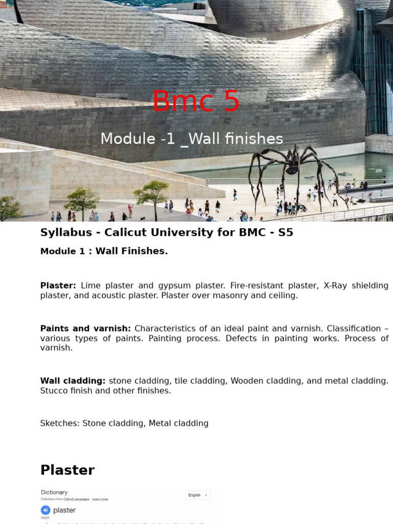 Wall Finishes: Plaster, Paints, Cladding | PDF | Paint | Plaster