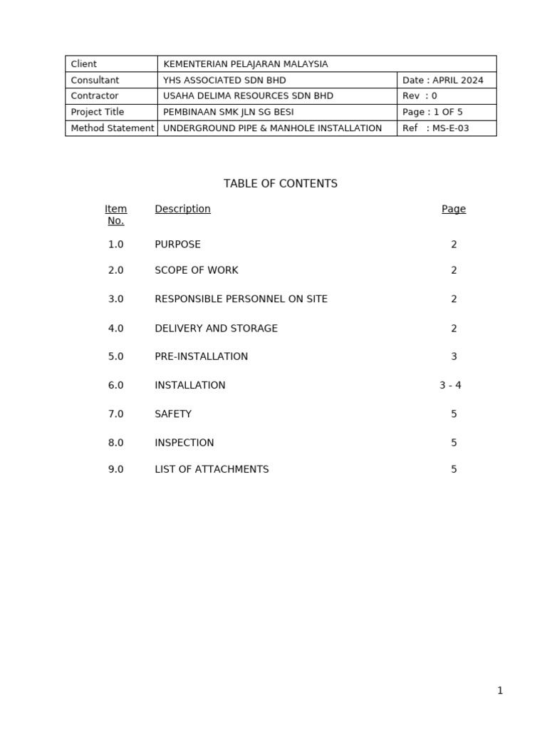 E03 MOS - Underground Pipe Installation | PDF | Trench | Pipe (Fluid Conveyance)