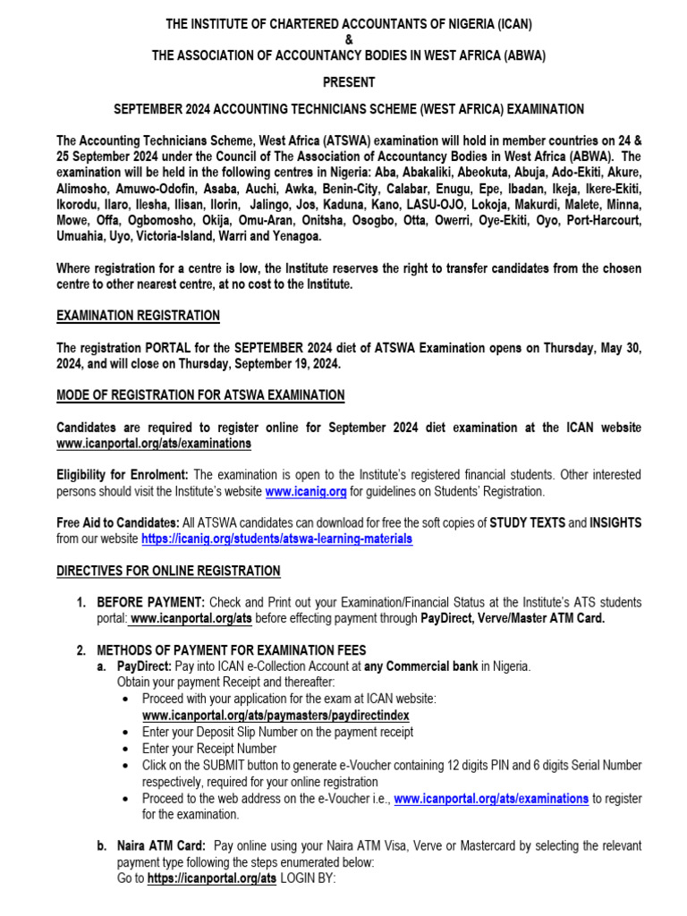 Advert For September 2024 Atswa Exam | PDF | Automated Teller Machine ...