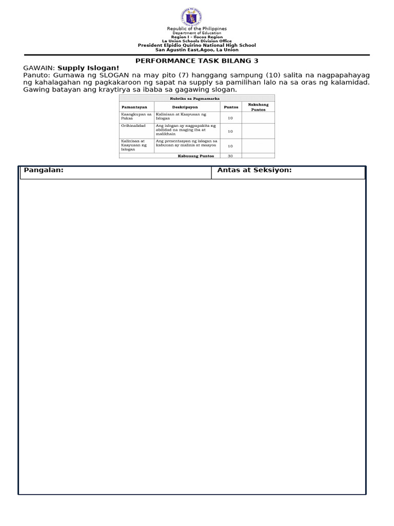 Performance Task Bilang 3 Pdf