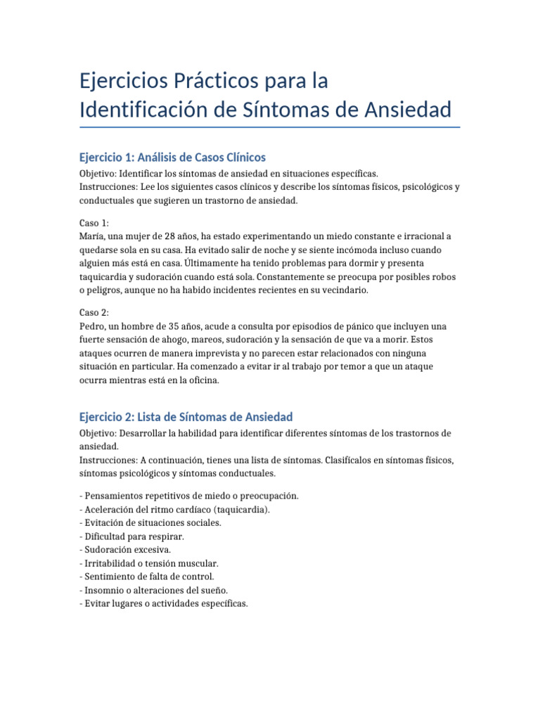 Ejercicios Identificacion Sintomas Ansiedad | PDF | Ansiedad ...