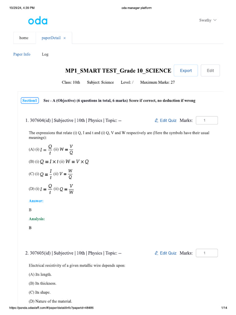 Mp1 Smart Test Grade 10 Science-1 | PDF