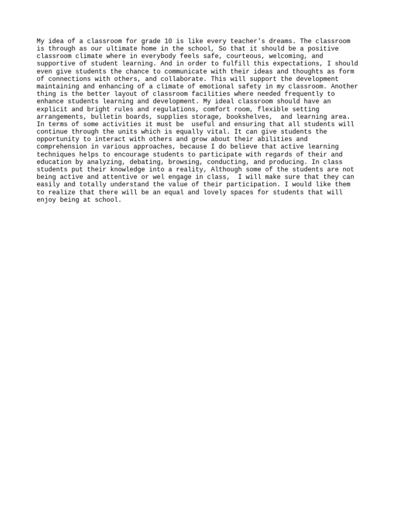 Grade 10 Ideal Classroom Design | PDF | Self-Improvement | Wellness