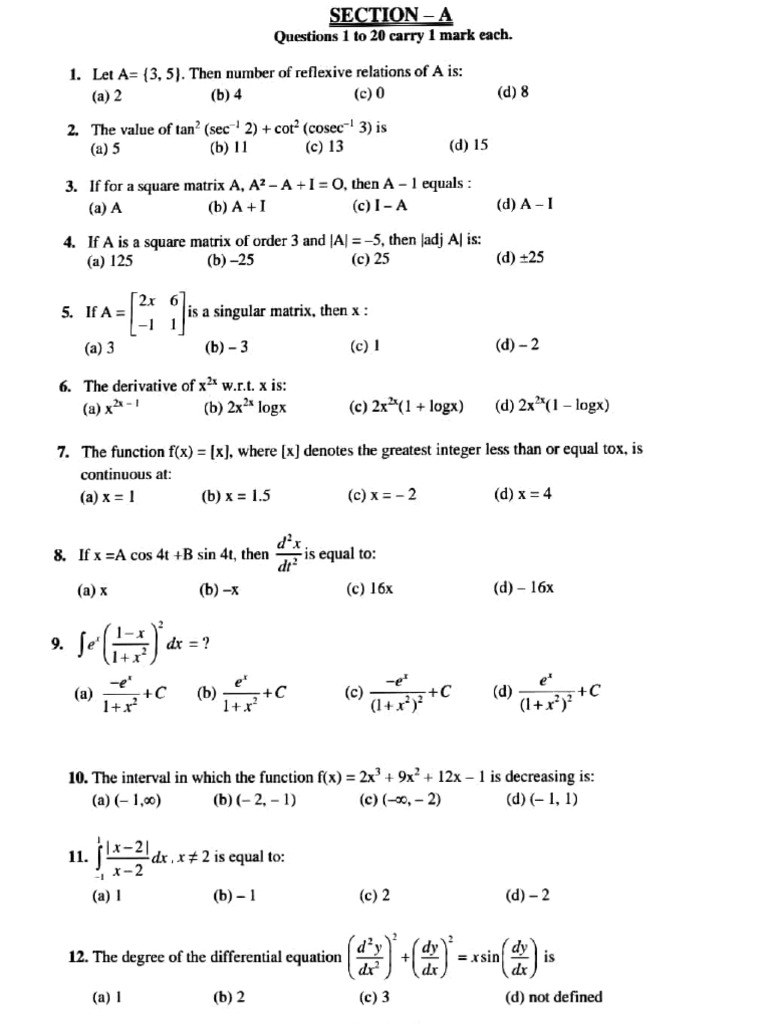 Maths Final Class 12 Paper 12 | PDF | Function (Mathematics) | Equations