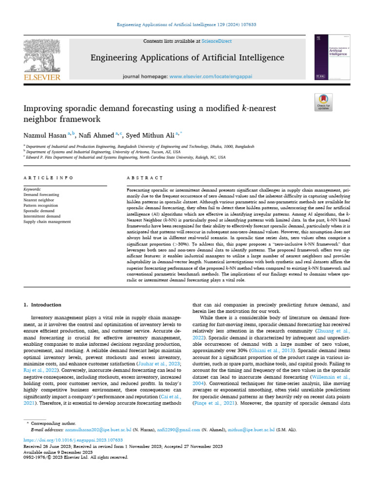 Improving sporadic demand forecasting using a modified k-nearest ... Improving sporadic demand forecasting using a modified k-nearest ...