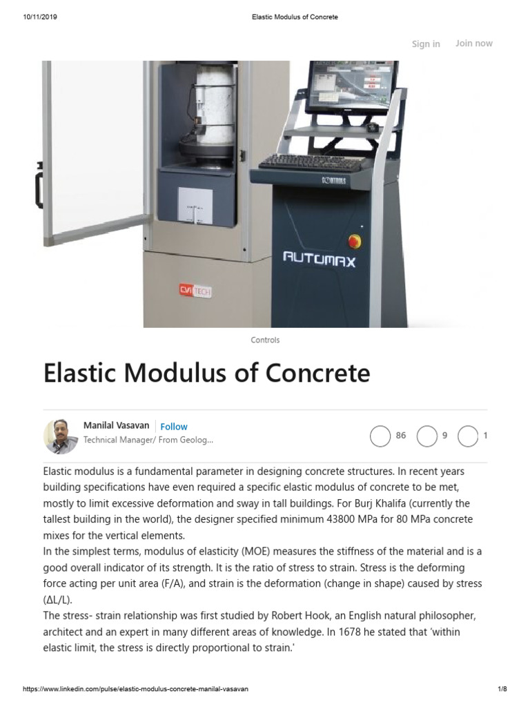 Elastic Modulus of Concrete | PDF | Young's Modulus | Deformation ...