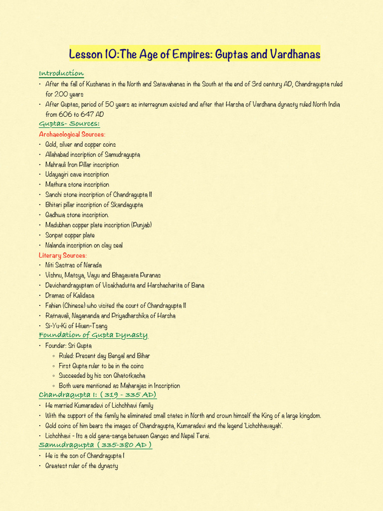 Lesson 10 - The Age of Empires - Guptas and Vardhanas | PDF