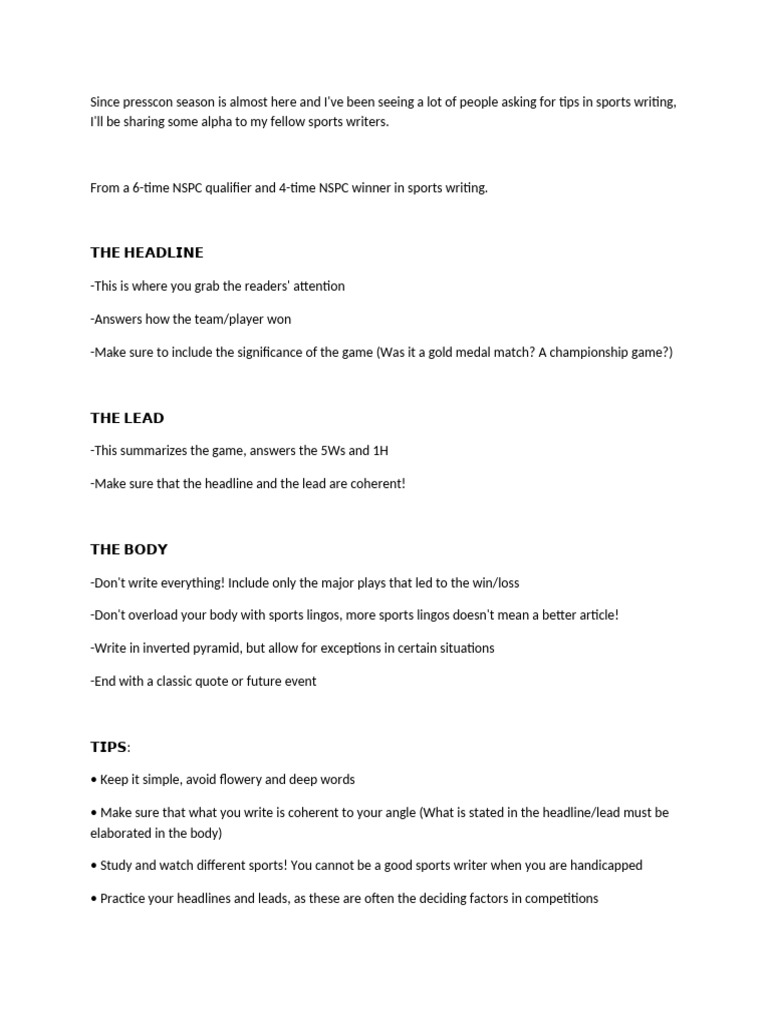 Sports Writing Tips | PDF