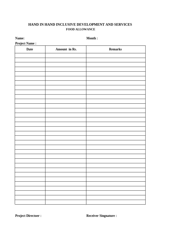 Inclusive Development Food Allowance Form | PDF