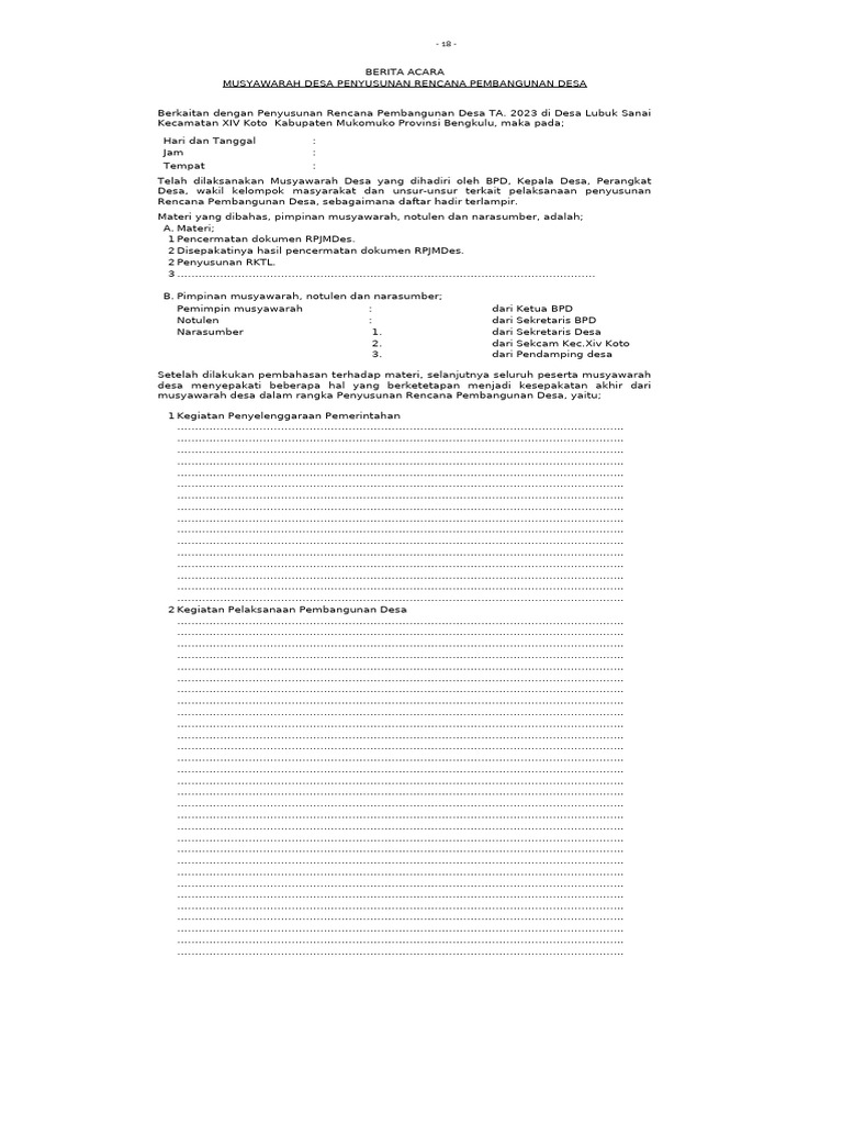 Form 18a-BA MD Peny. Rnc. Pemb. Desa (MM) | PDF