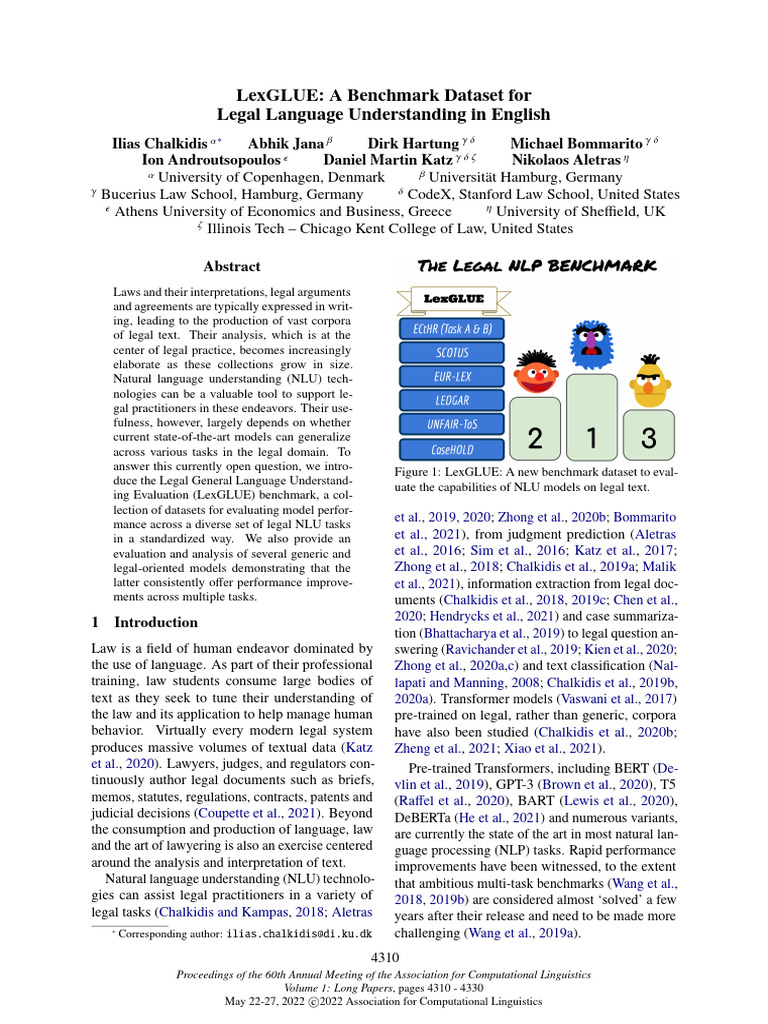 LexGLUE A Benchmark Dataset For Legal Language Understadning in English ...