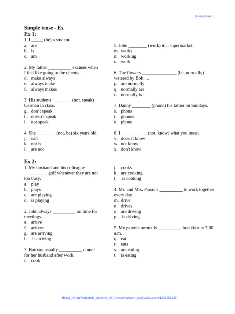 Simple Tense Exercises for Beginners | PDF