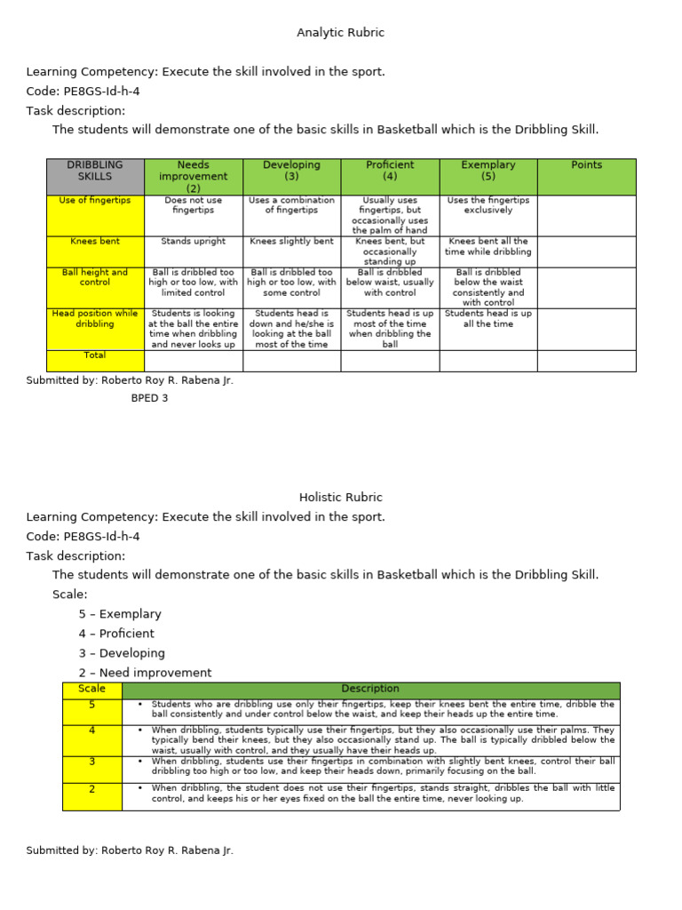 Rubric (1) | PDF | Ball Games | Sports