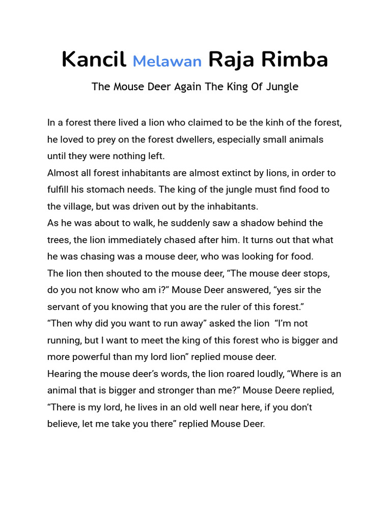 Kancil Melawan Raja Rimba | PDF | Lion