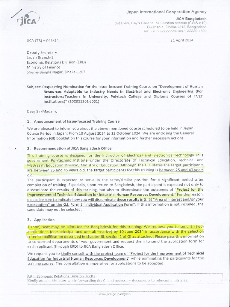 JICA Letter | PDF