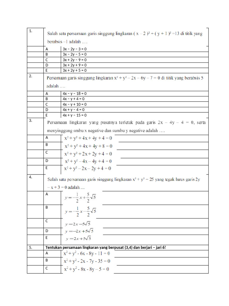 Latihan Irisan Kerucut MTK TL KELAS 12 | PDF