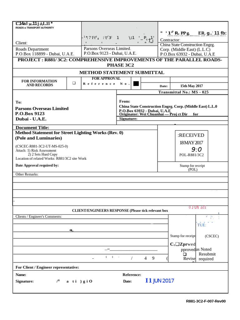 MS-025 - Method Statement For Street Lighting Works (Pole and ...