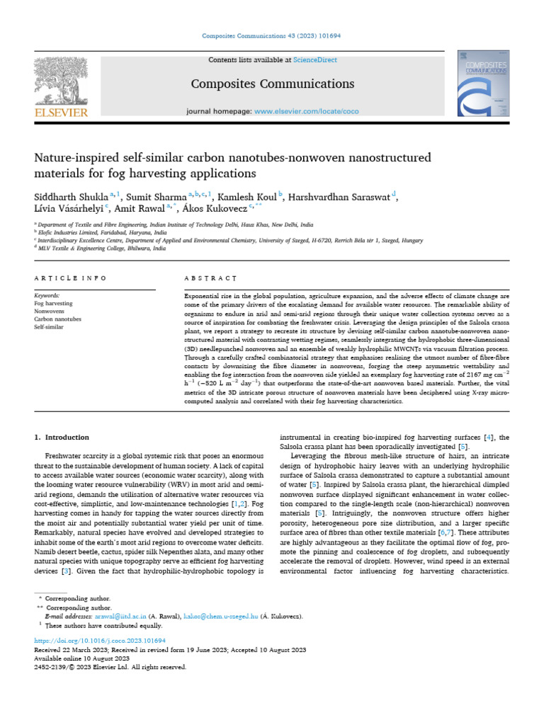 Nature-Inspired Self-Similar Carbon Nanotubes-Nonwoven Nanostructured ...