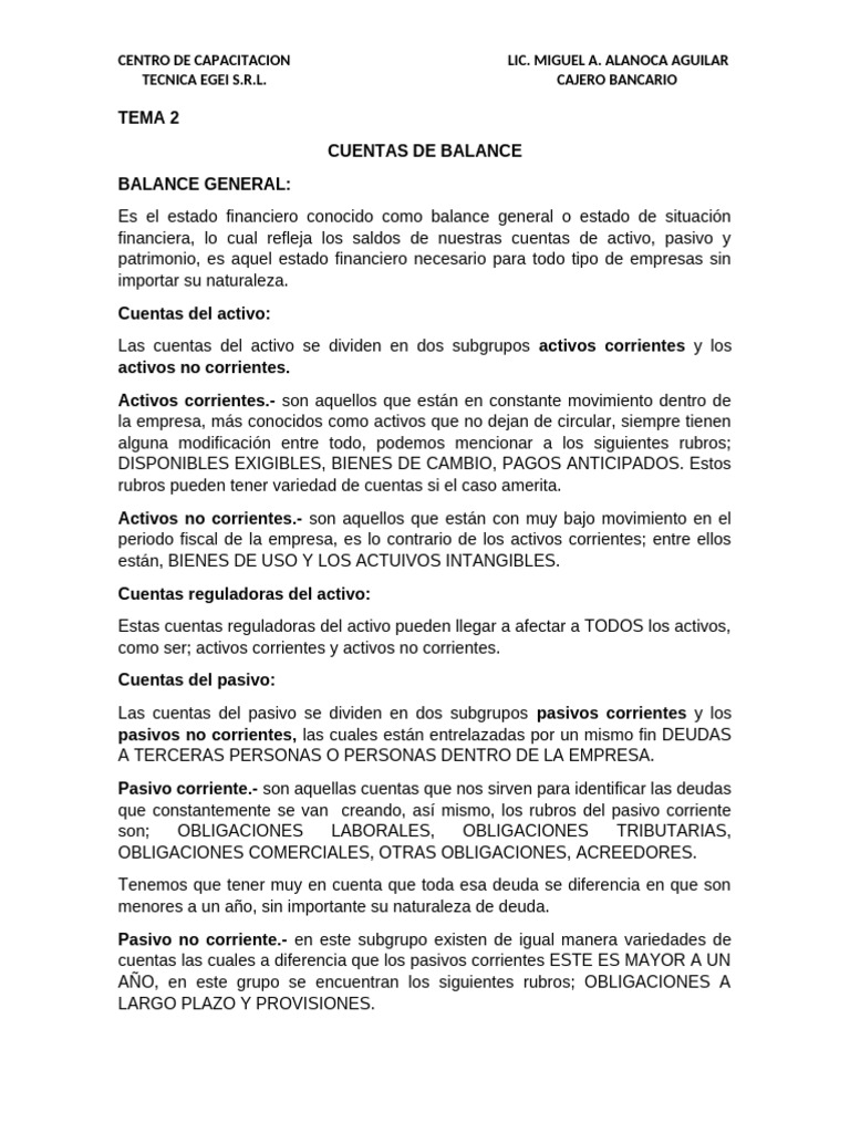 Tema 2 Cuentas Del Balance | PDF | Hoja de balance | Business