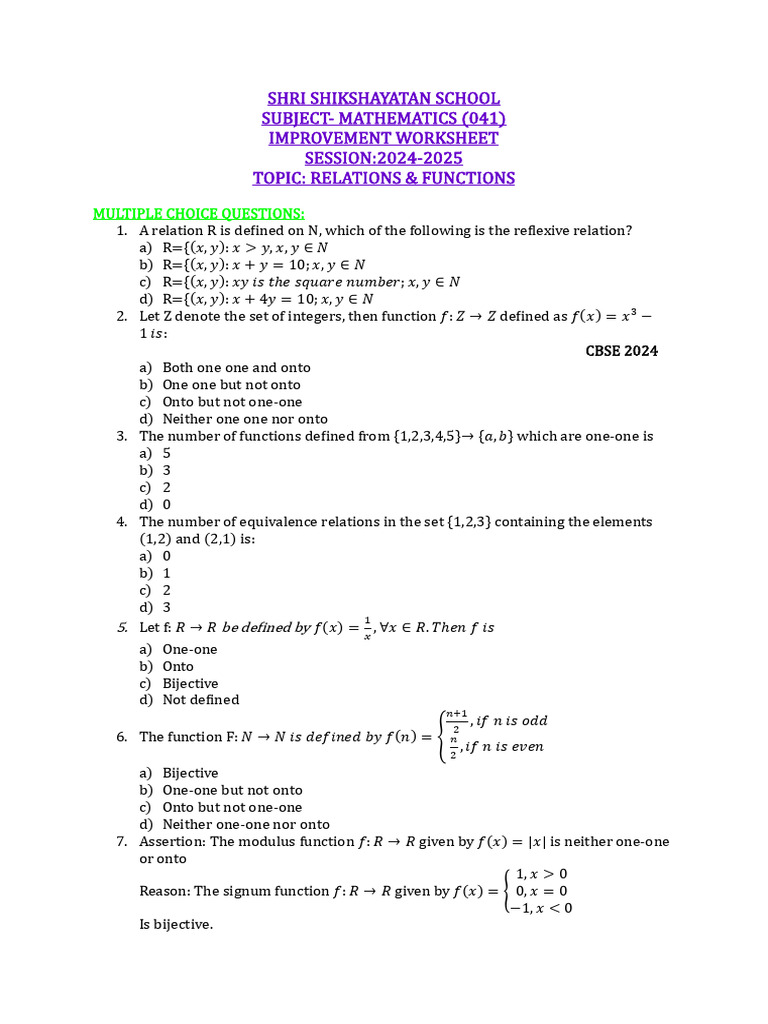 Math Relations & Functions Quiz | PDF | Function (Mathematics ...