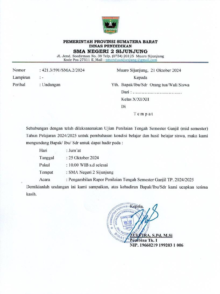 Surat Penerimaan Rapor MID | PDF