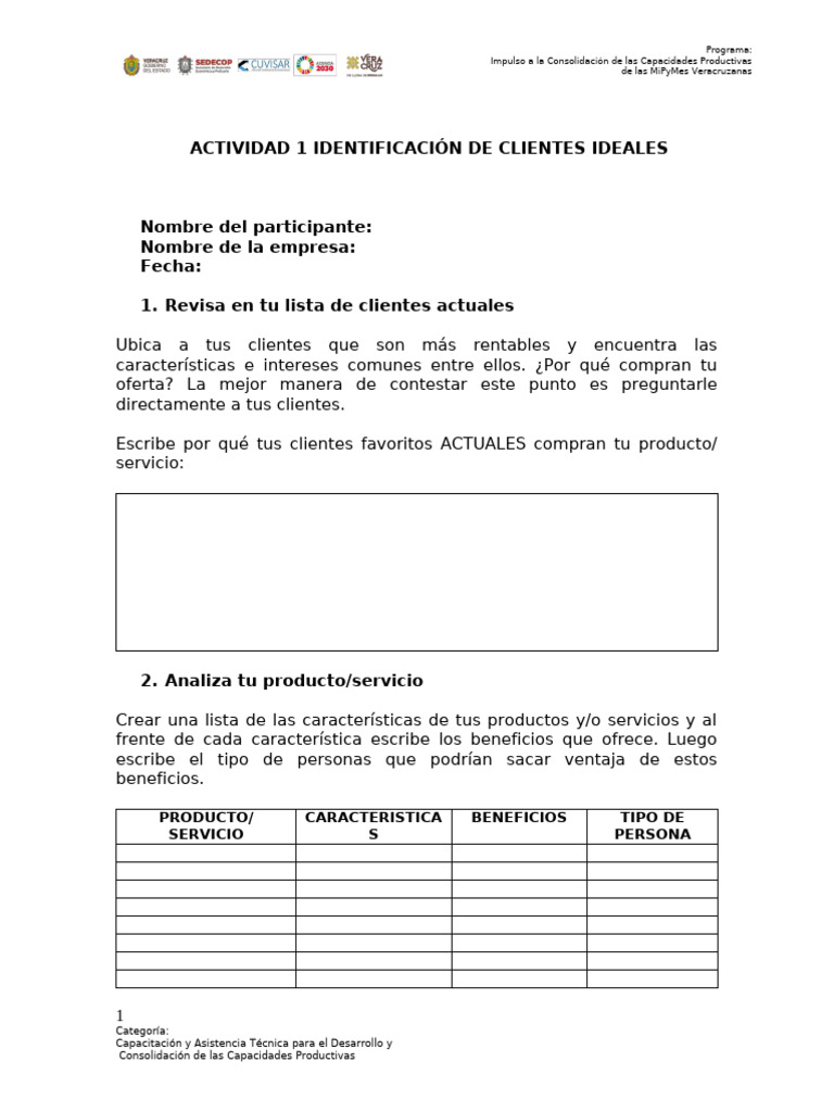 Actividad 1 Identificación de Clientes Ideales | PDF | Pequeñas y ...