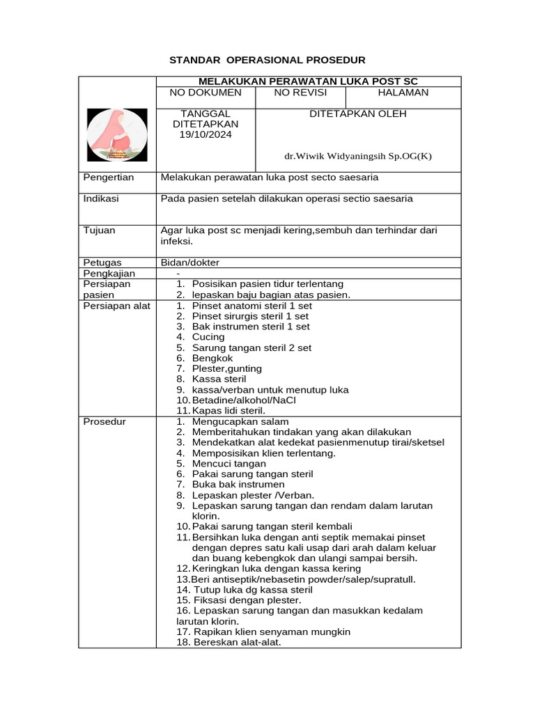 SOP Perawatan Luka Post SC | PDF | Kesehatan Holistik | Sains & Matematika