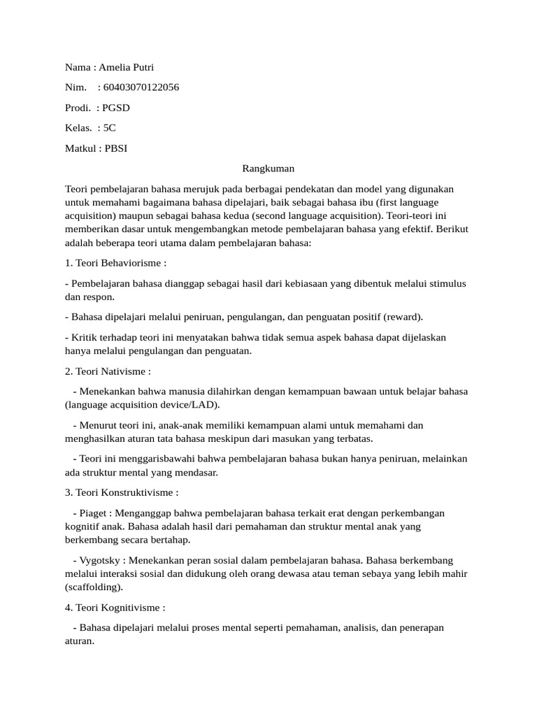 Rangkuman Amelia Putri (PBSI) | PDF | Seni & Disiplin Bahasa