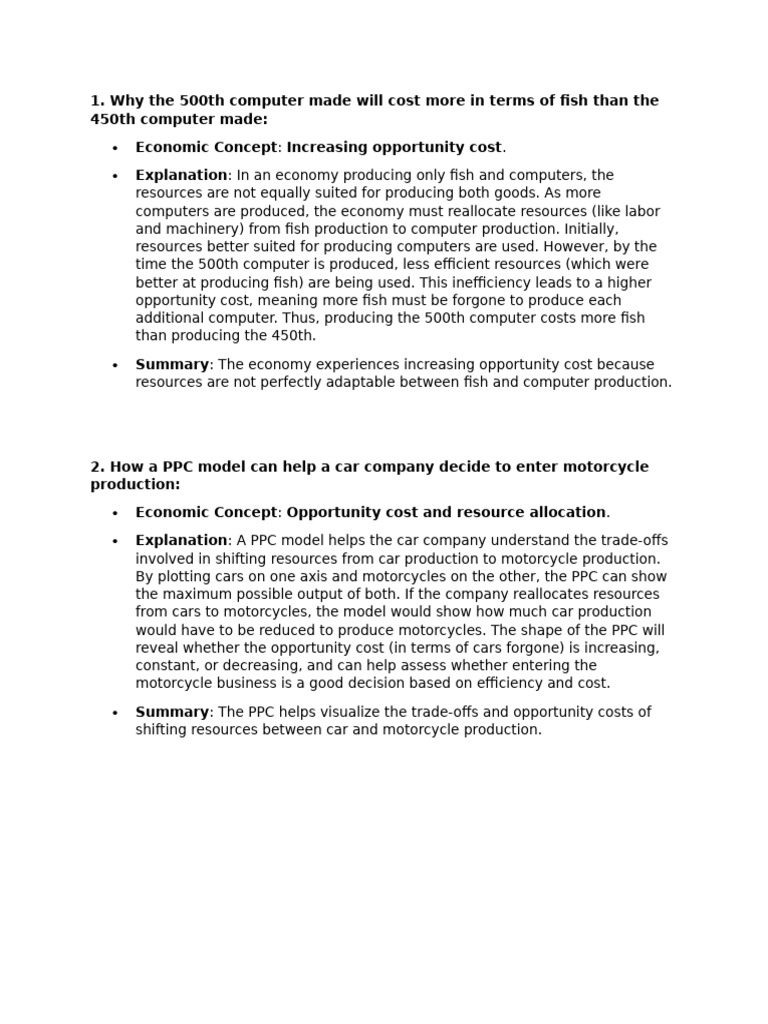 PPC Curve - Economics - Tasks | PDF | Opportunity Cost | Economics