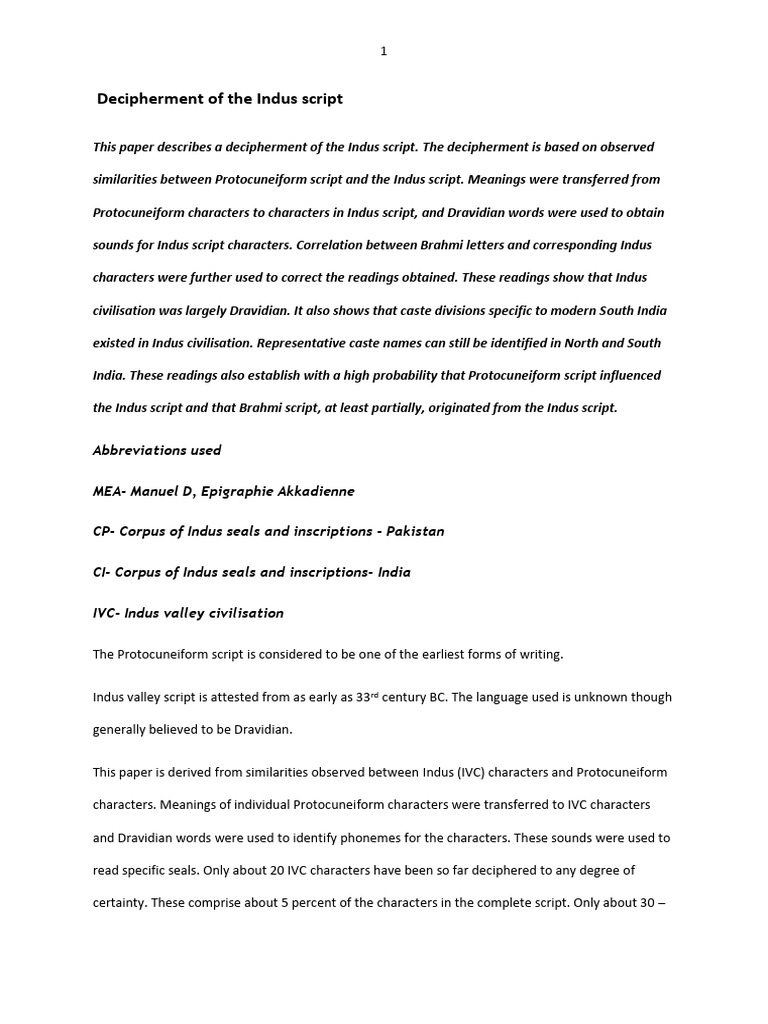 Decipherment of Indus Script | PDF | Cuneiform | Linguistics
