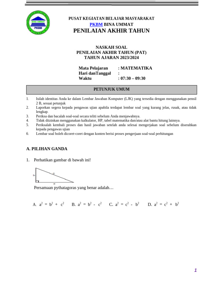 Soal PAT Kelas VIII - MTK | PDF | Metode & Bahan Ajar | Seni