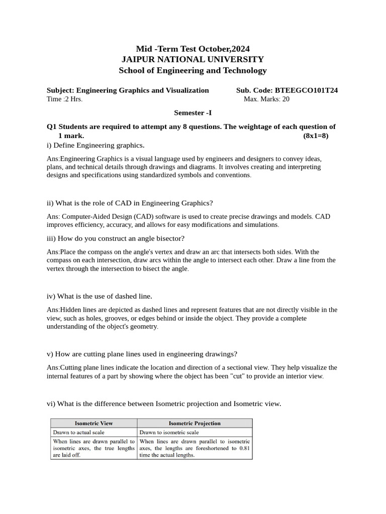 EG &V Mid term Paper 2024-25 - solution | PDF | Elementary Geometry ...