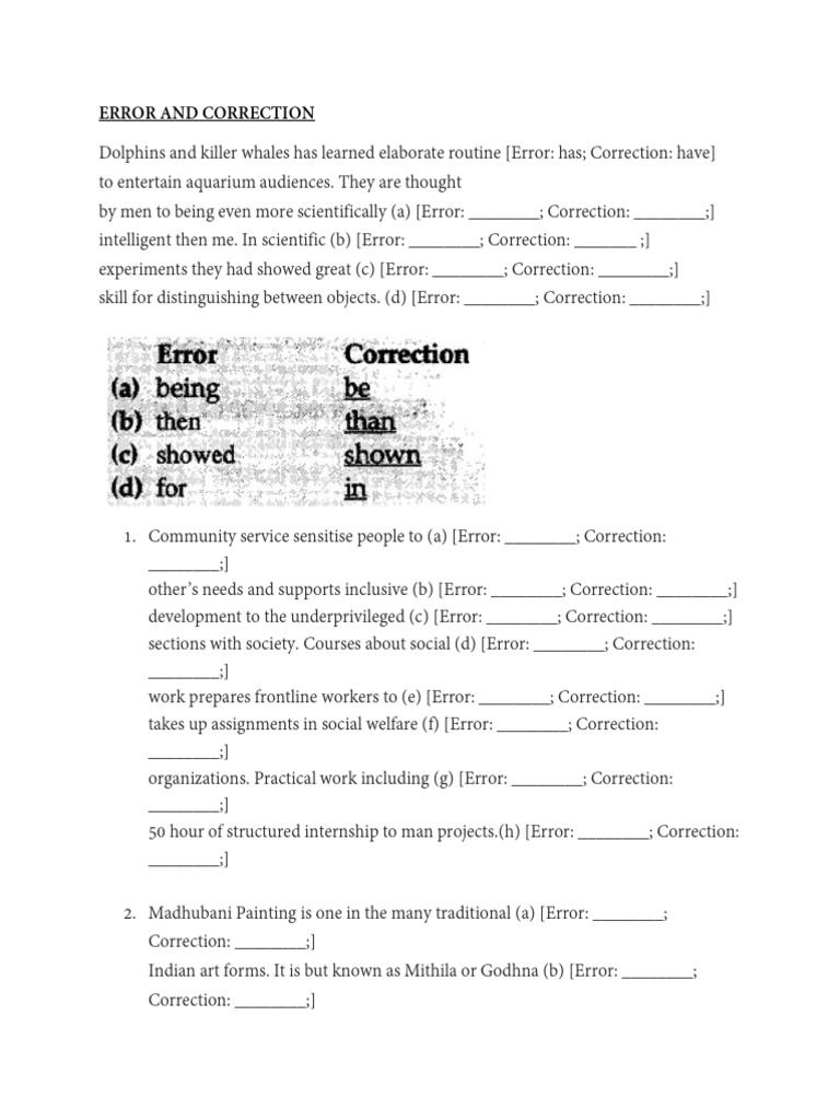 Practice Exercises ERROR AND CORRECTION, REPORTED SPEECH AND SUBJECT ...