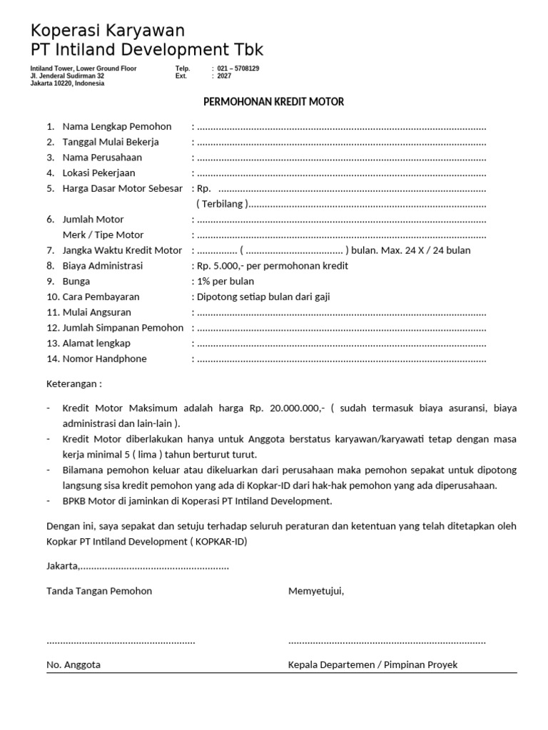 Form Pinjaman Motor | PDF