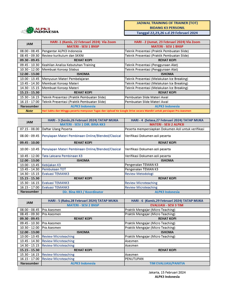 2a. JADWAL TOT Angkatan 40 | PDF