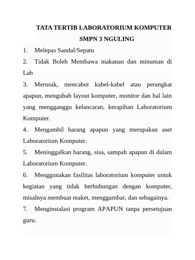 Tata Tertib Lab Komputer SMPN 3 | PDF | Komputer | Teknologi & Rekayasa