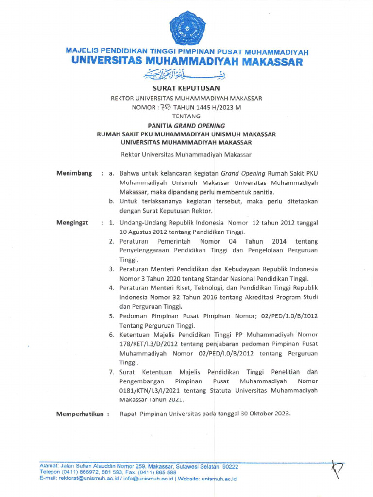 SK Panitia Grand Opening RS. PKU Muh. Unismuh Mks | PDF