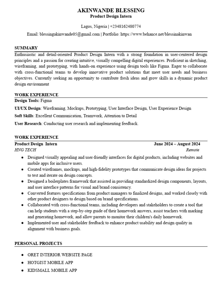 Blessing’s Resume | PDF | Usability | Human–Machine Interaction