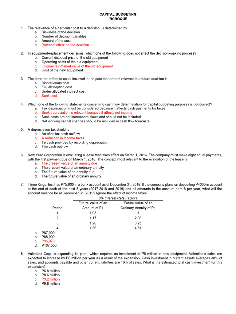 12 Capital Budgeting Version 2 Key | PDF | Net Present Value | Capital Budgeting