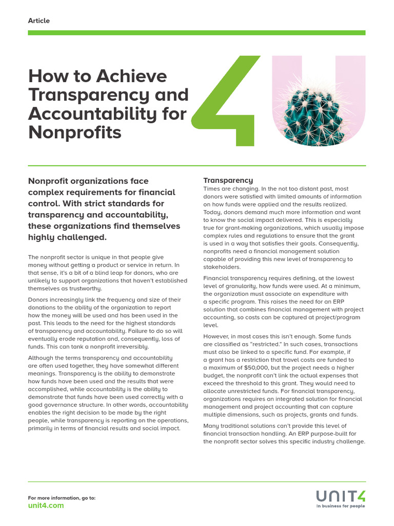 Unit4 Transparency and Accountability in NGOs WP200219INT | PDF ...