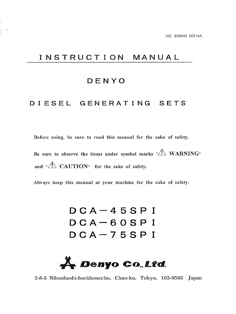 Generators Lighting Generators 3PH Diesel Generator 3PH 50 60KVA D DCA60SPI Operation Manual | PDF