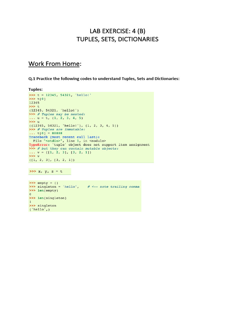 LabAssignment 4B TupleSetDict | PDF | Teaching Methods & Materials