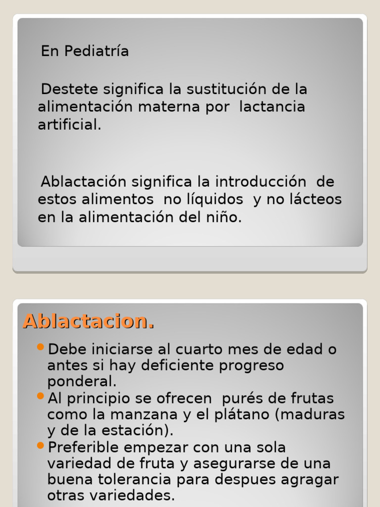 Ablactación y Destete en Pediatría | PDF | Amamantamiento | Dieta