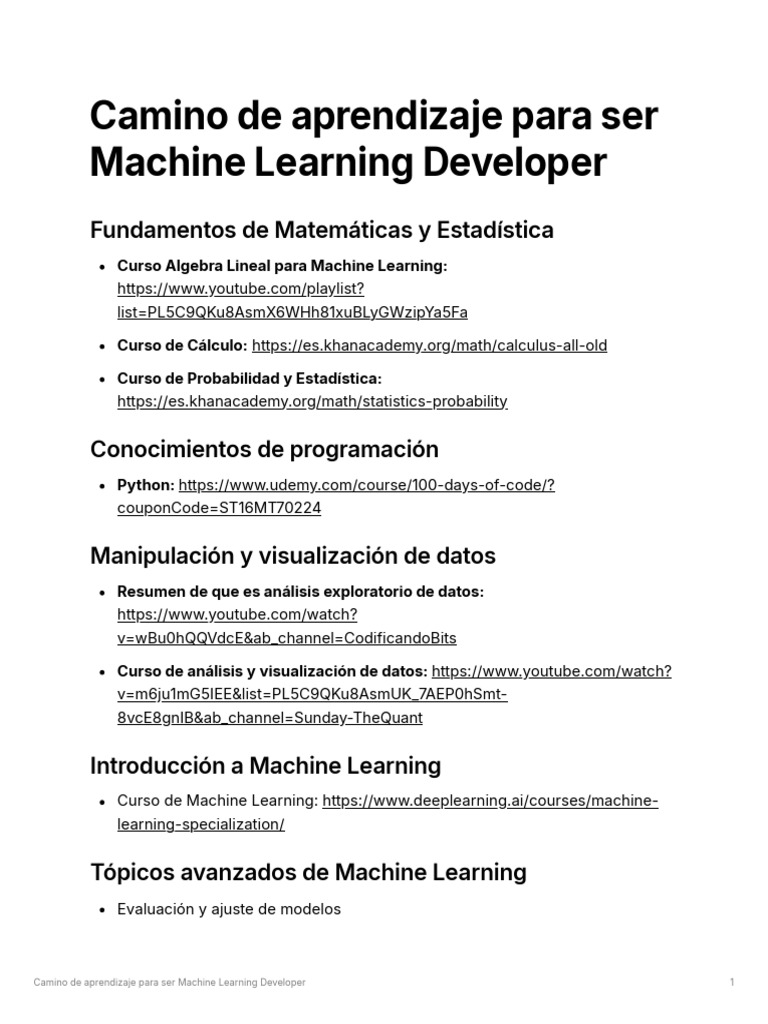 Machine Learning Learning Path Pdf Aprendizaje Automático